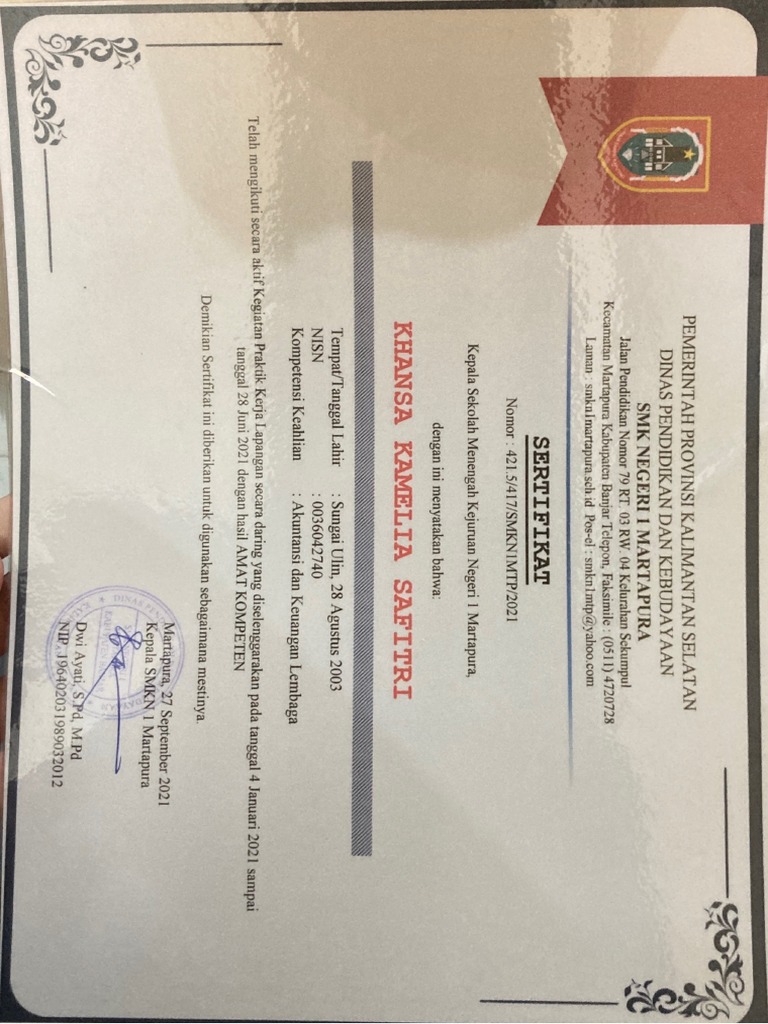 Khansa Kamelia Safitri Sertifikat | PDF