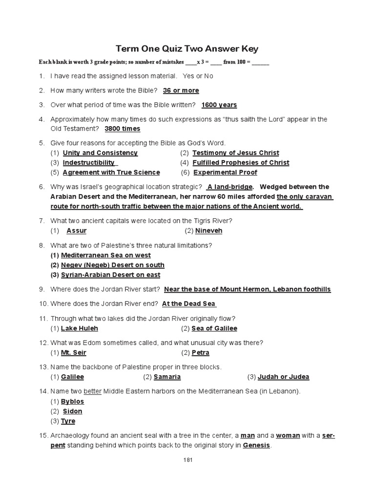 Term 1 and 2 Quiz Answer | PDF | Saul | Book Of Genesis