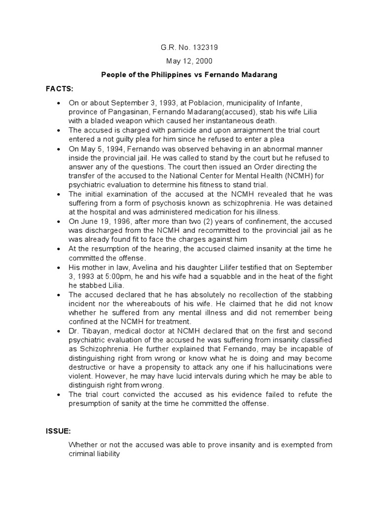 Case Digest 2 | PDF | Insanity Defense | Burden Of Proof (Law)