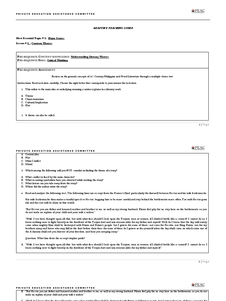 Adaptive Teaching Guide: Literary Themes | PDF