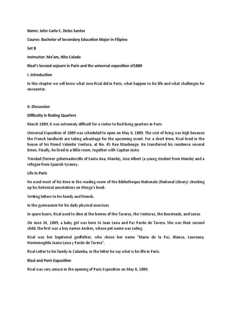 Life of Rizal REport Second Sojourn in Paris | PDF