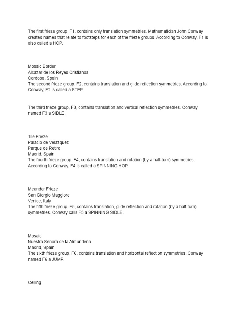 Frieze Groups and Their Symmetries | PDF