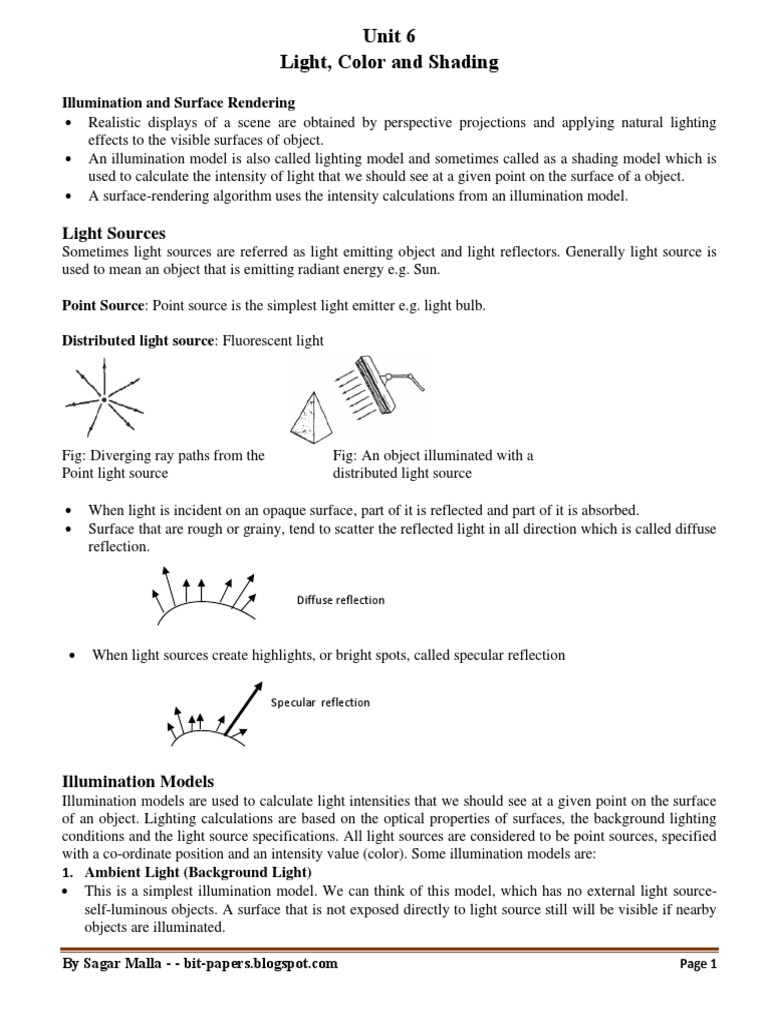 Unit 6 Light, Color and Shading - CG - PU | PDF | Reflection (Physics ...