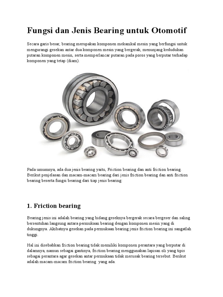 Fungsi Dan Jenis Bearing Untuk Otomotif | PDF