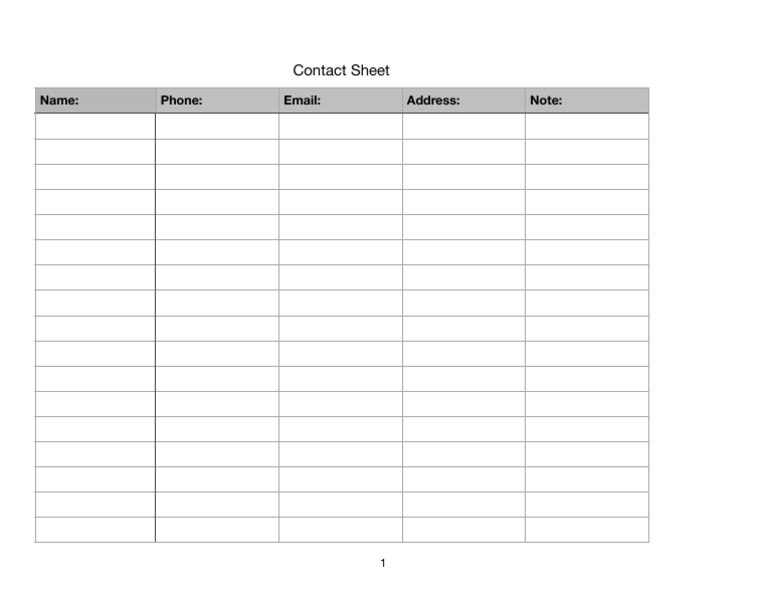 Contact Information Sheet Template | PDF