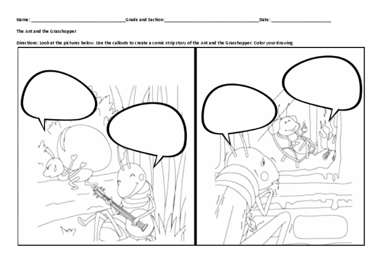 Ant and Grasshopper Comic Strip Activity | PDF | Games & Activities ...