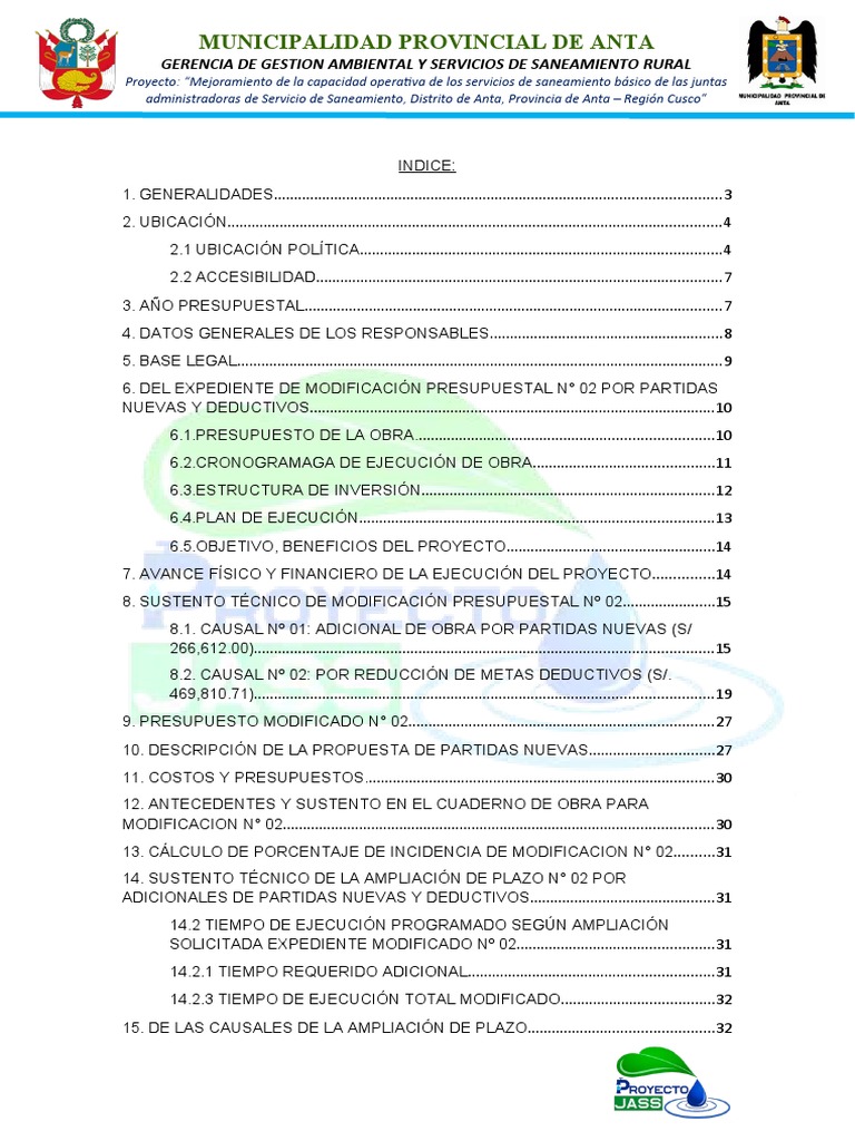 Informe Modificacion de Expediente 2 JASS | PDF