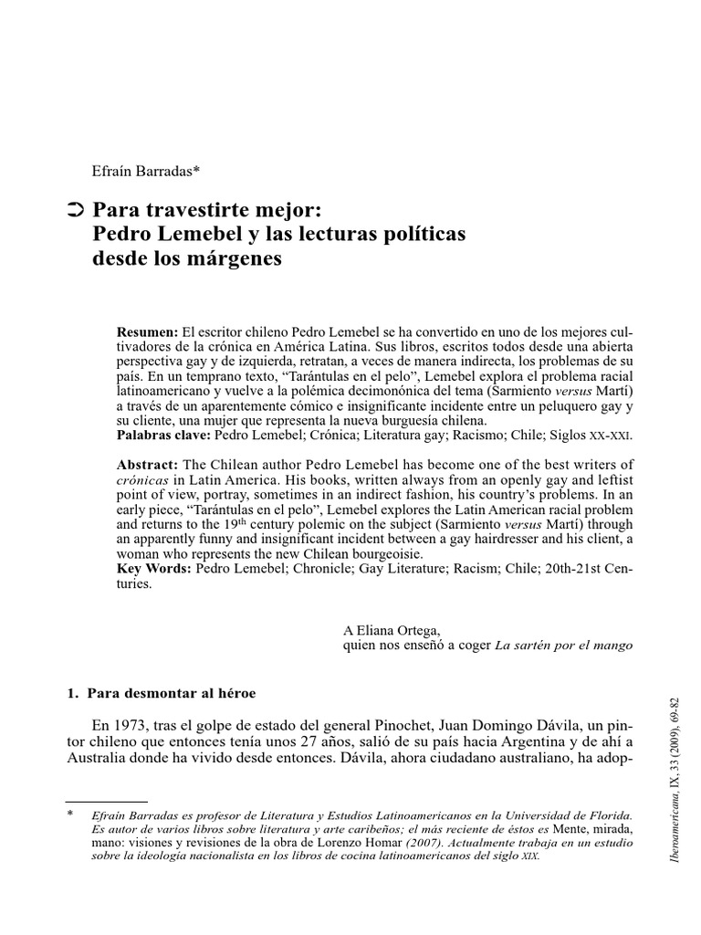 Efraín Barradas - para Vestirte Mejor, Pedro Lemebel y Las Lecturas Políticas Desde Los Márgenes ...