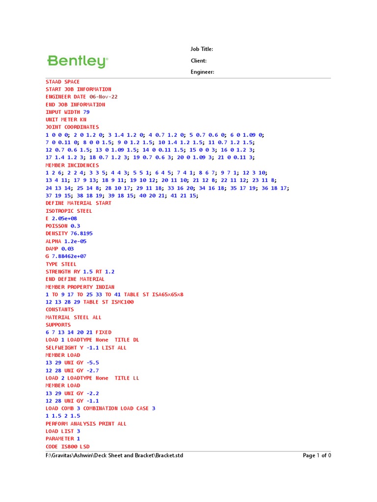 STAAD Input File For Bracket | PDF