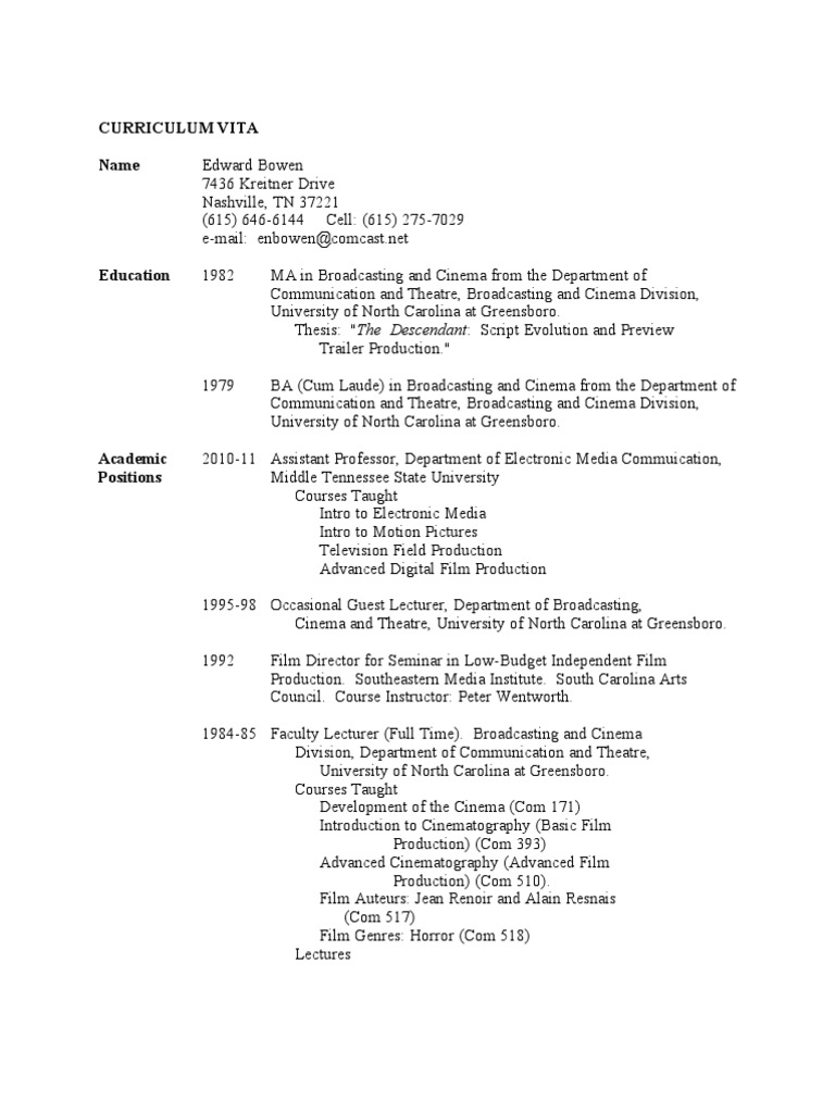 CV - Edward Neil Bowen | PDF | Filmmaking | Broadcasting