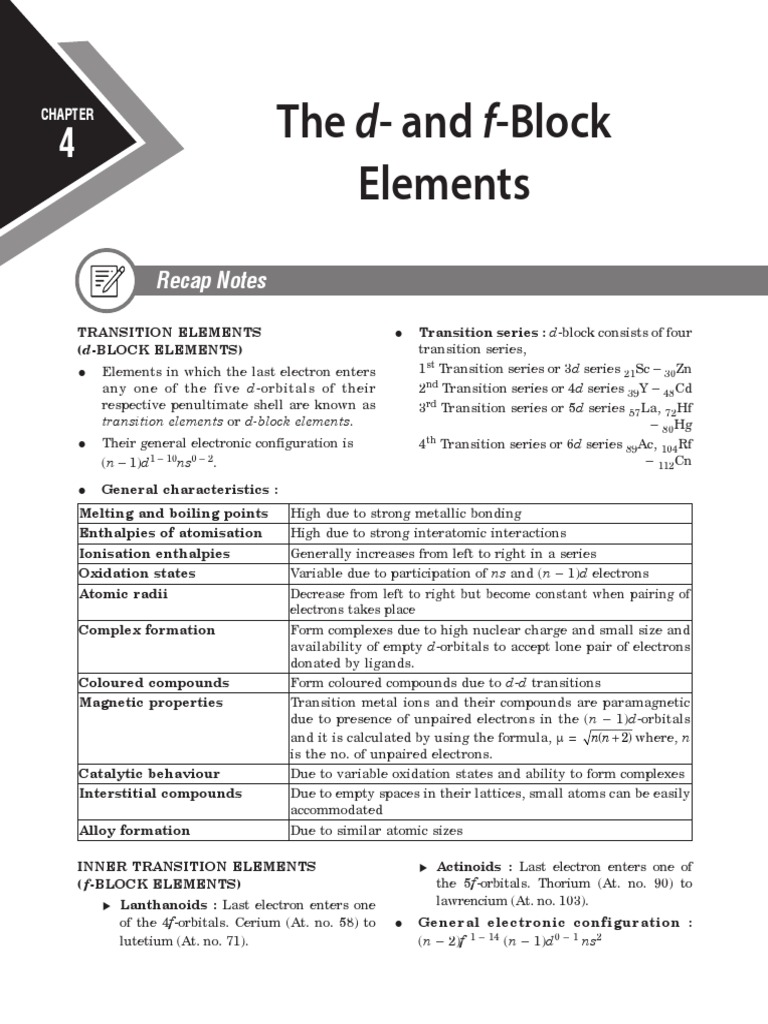Understanding the Properties and Characteristics of d-Block and f-Block ...