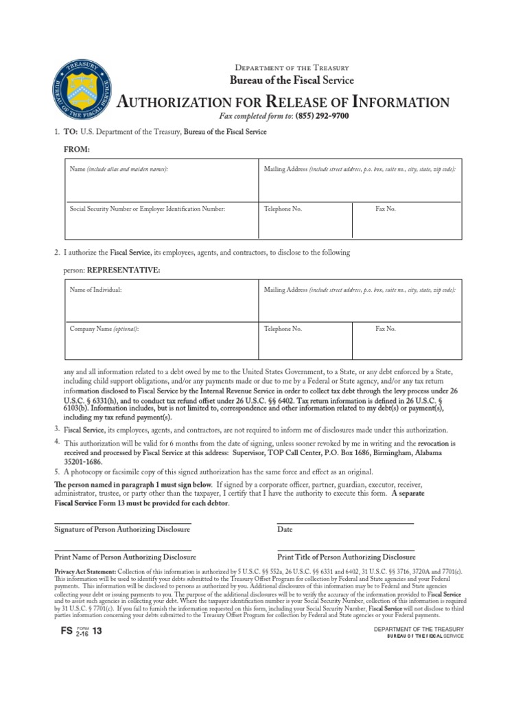 HTTPS:/WWW - Fiscal.treasury - gov/files/forms/FS Form13 PDF | PDF ...