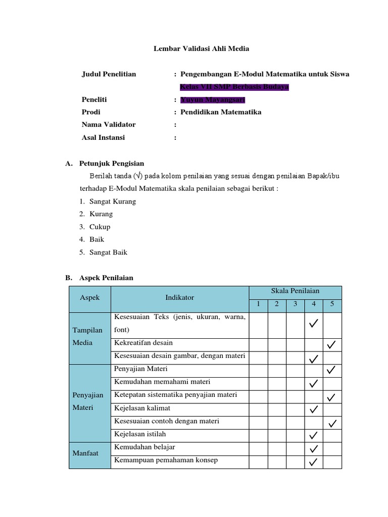 Lembar Validasi Ahli Media | PDF