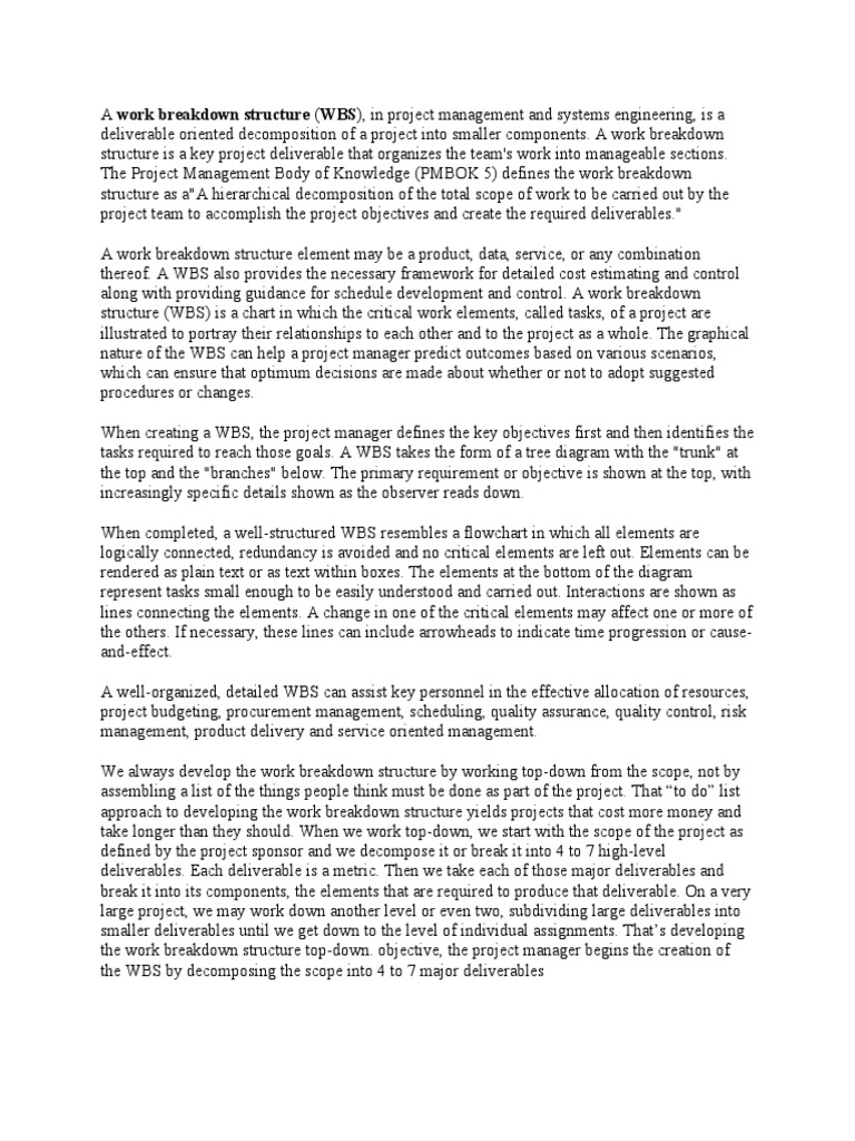 A Work Breakdown Structure | PDF