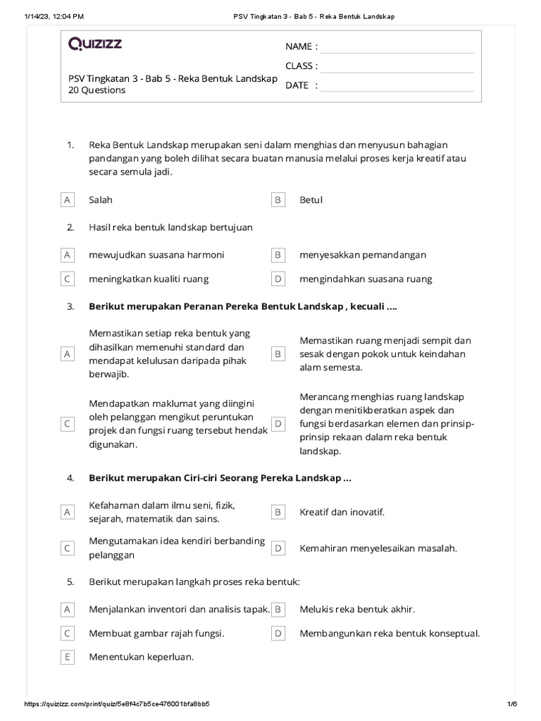 PSV Tingkatan 3 - Bab 5 - Reka Bentuk Landskap | PDF