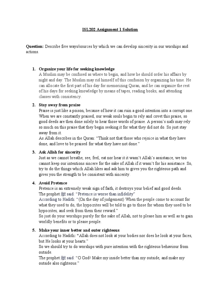 ISL202 Assignment 1 Solution | PDF | Allah | Hadith