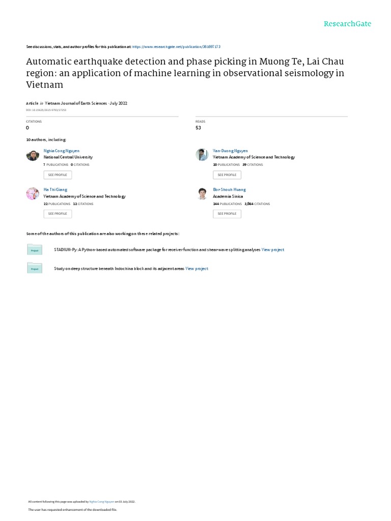 Automatic Earthquake Detection and Phase Picking in Muong Te, Lai Chau ...