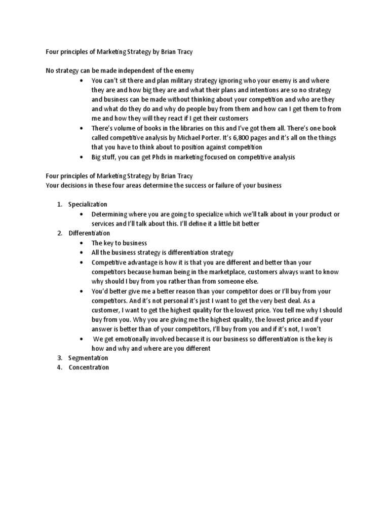 Four Principles of Marketing Strategy by Brian Tracy | PDF Four Principles of Marketing Strategy by Brian Tracy | PDF