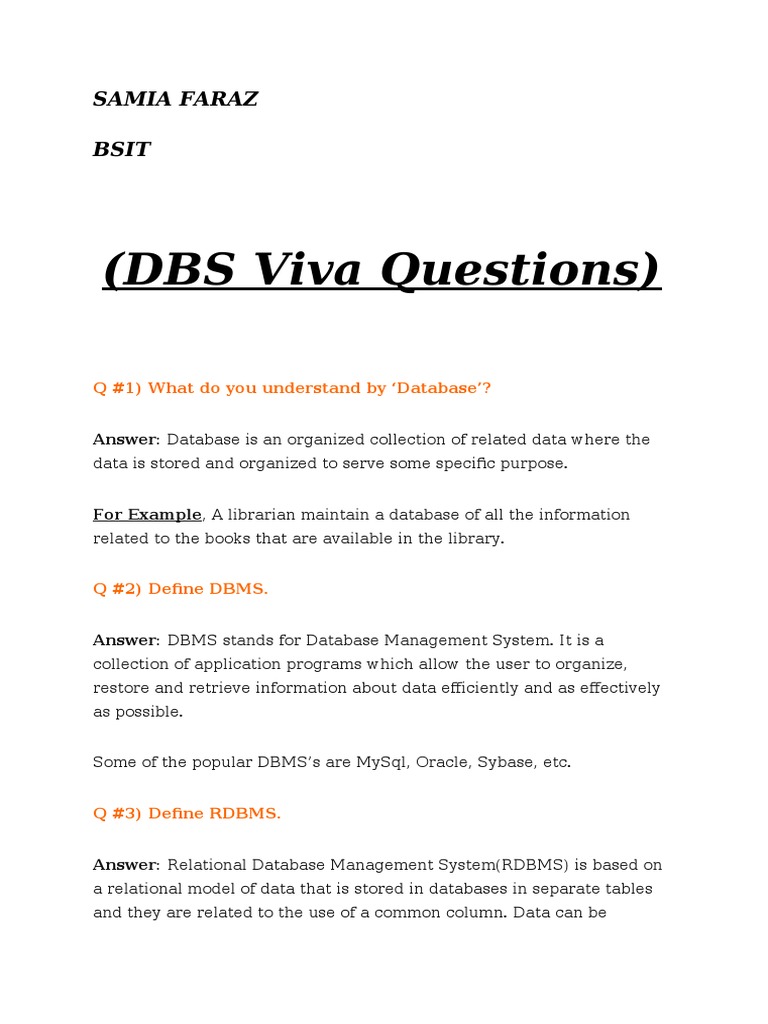 Dbs Viva Pdf Relational Database Databases