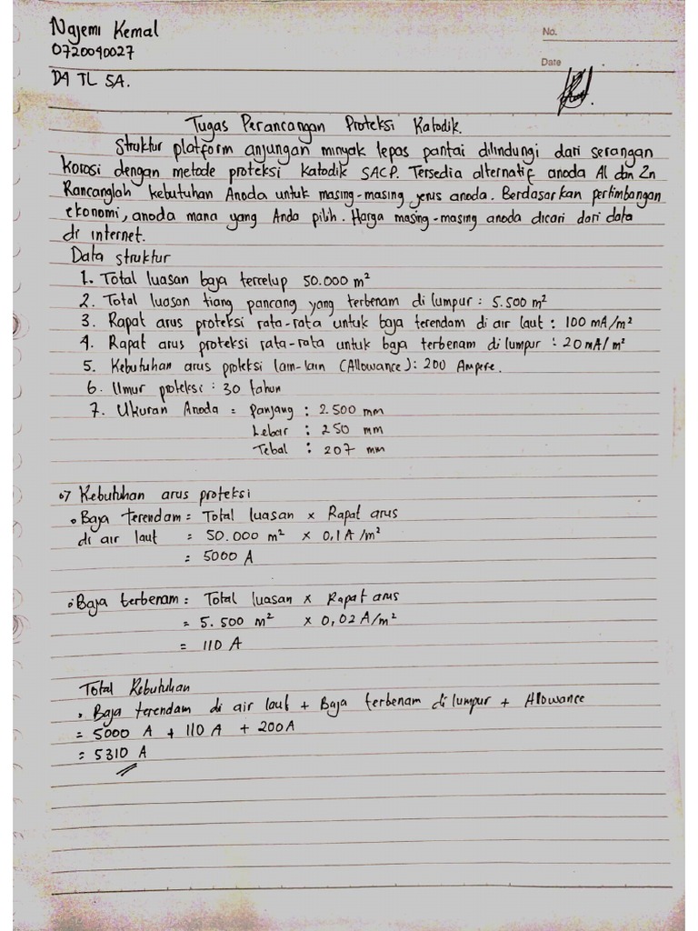 Tugas Perhitungan Anoda Tumbal - Najemi Kemal - 027 | PDF