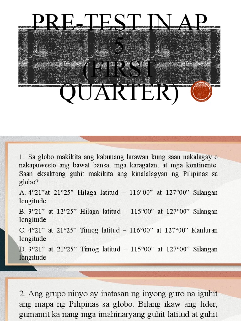 Grade 5 Pre-Test Ap 1ST Quarter | PDF