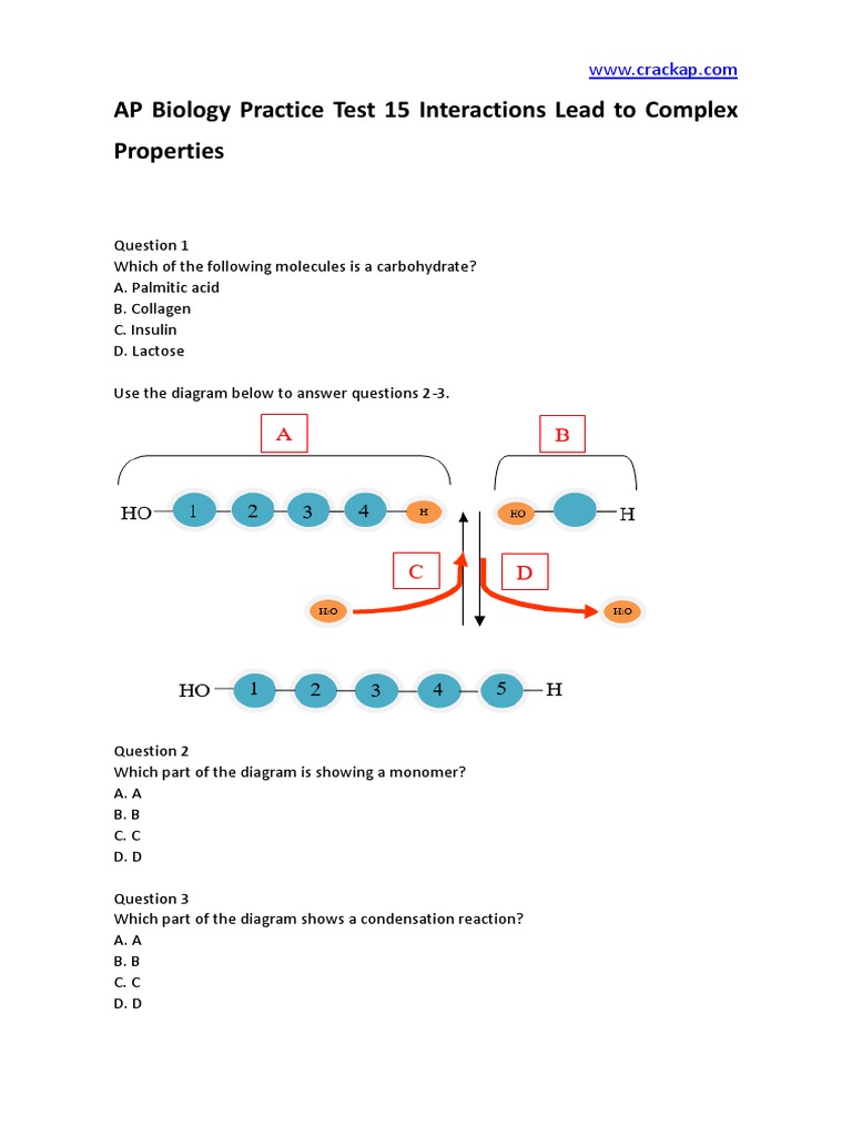 AP Biology Practice Test 15 Interactions Lead To Complex Properties ...