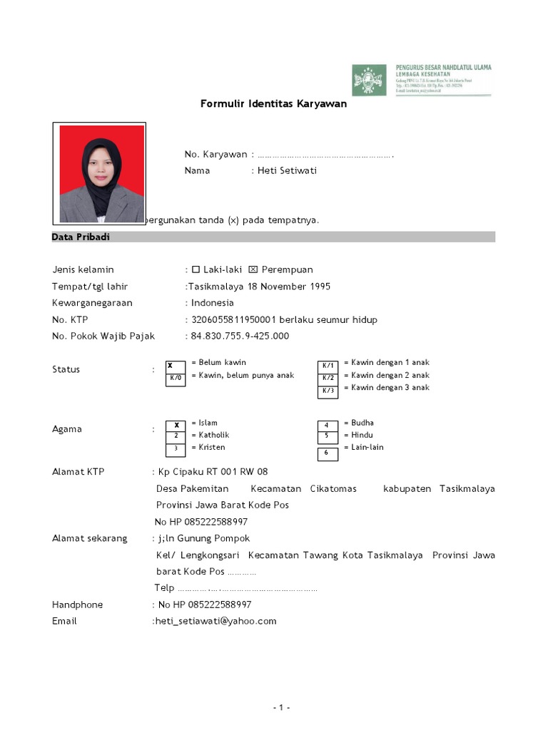 Formulir Data Karyawan LKNU Finanace | PDF