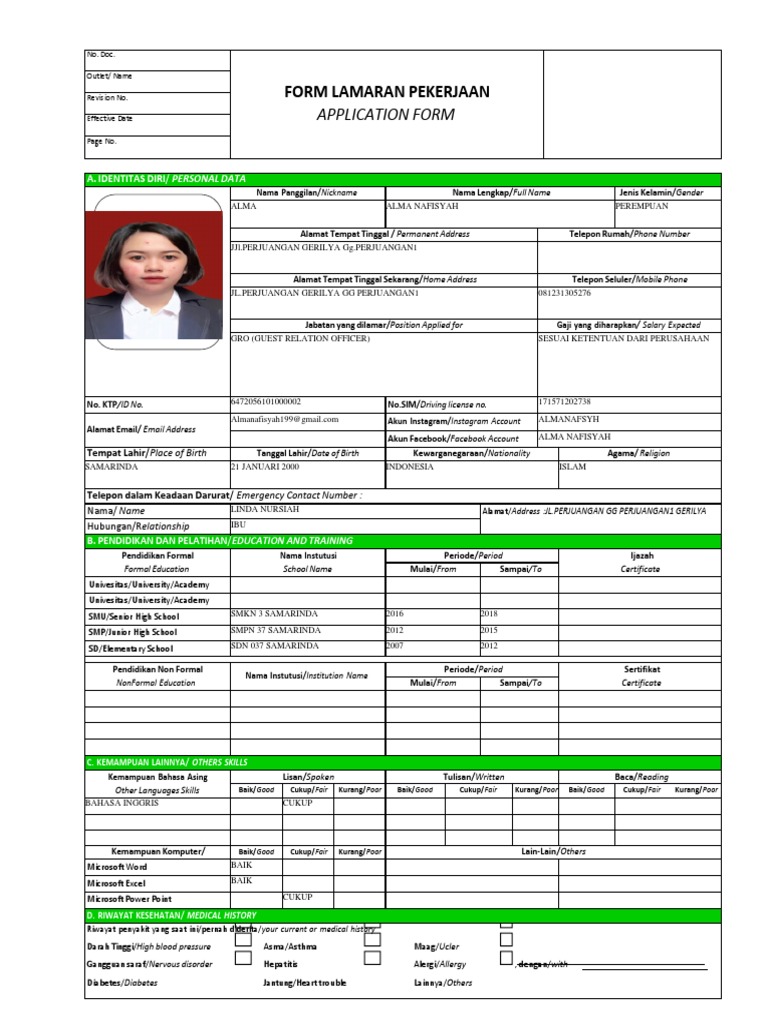 HR Form 001 - APPLICATION FORM New | PDF