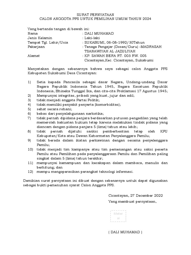 Conoth Surat - Pernyataan KPU 2022 | PDF