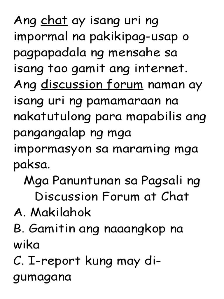 Ang Chat Ay Isang Uri NG Impormal Na Pakikipag | PDF