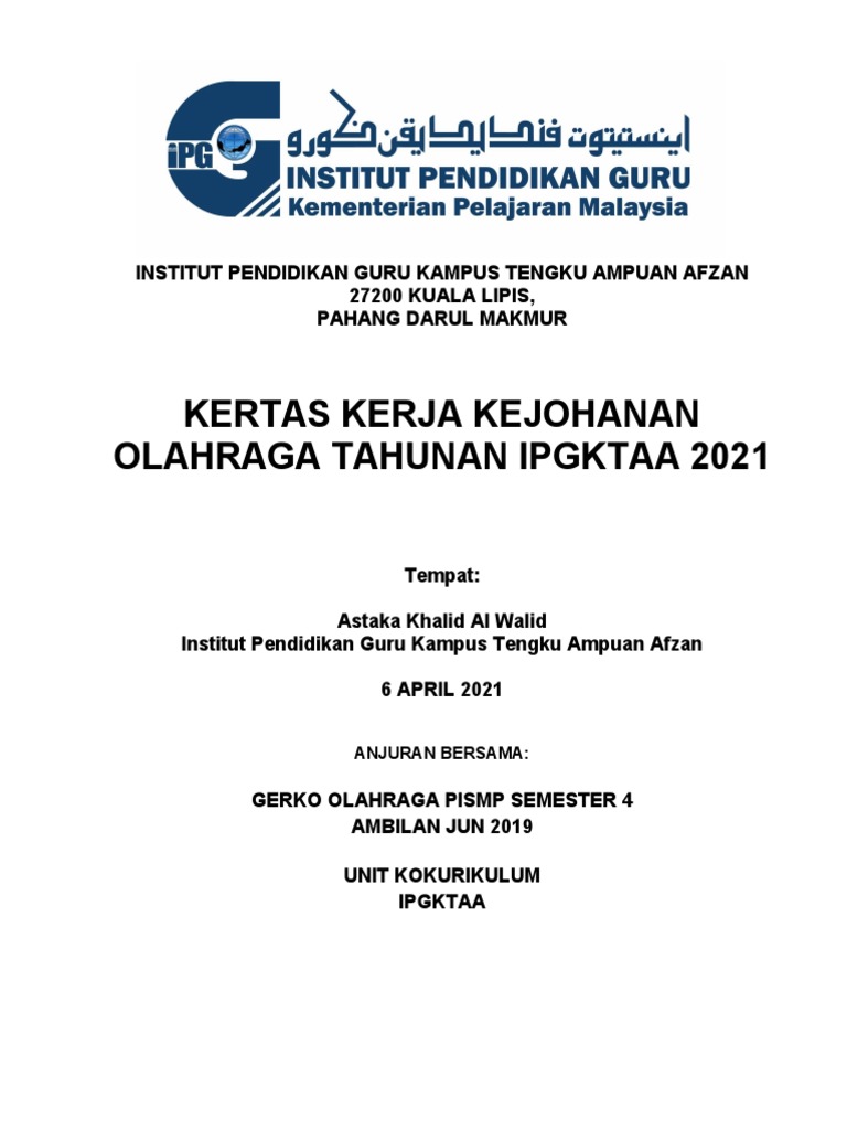 JUDUAL KEJOHANAN OLAHRAGA TAHUNAN IPGKTAA 2021 | PDF