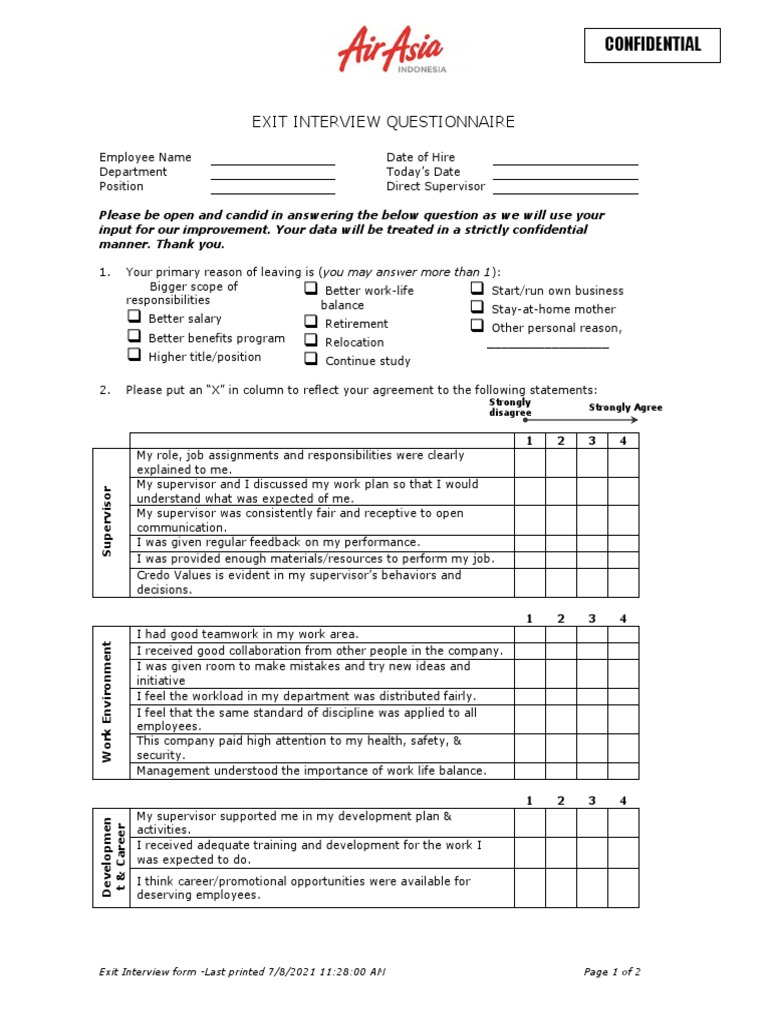 Exit Interview Form | PDF | Employment | Behavioural Sciences