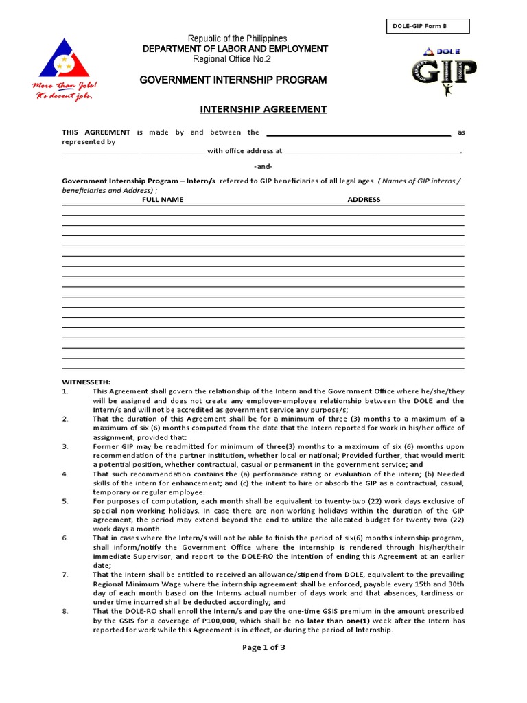 Form B Internship Agreement (GROUP) | PDF | Internship | Job Hunting