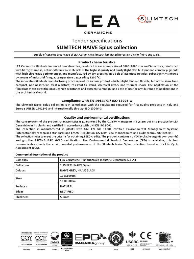 FT Lea Ceramiche Slimtech Naive Grey Nat Rect. 100 X 300 X 5.5MM | PDF | Ceramics | Porcelain