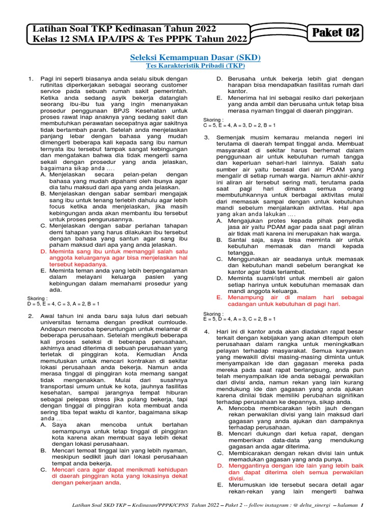 Paket Soal 2 TKP CPNS-PPPK-Kedinasan Tahun 2022 (Kunci+Pembahasan) | PDF