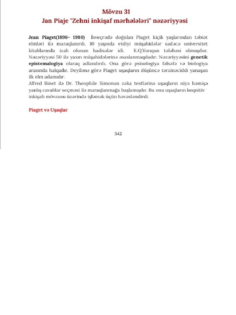 İlahe Ehmedova Jan Piaje Nəzəriyyəsi | PDF
