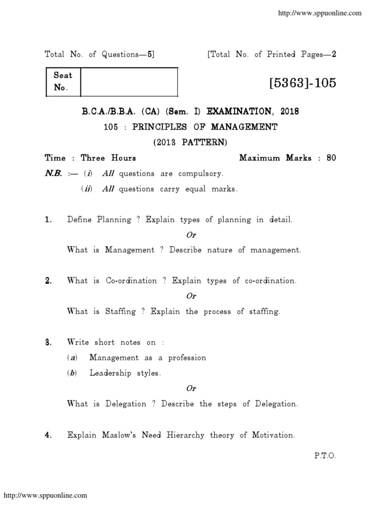 Bba Bca 1 Sem Principles Of Management 105 P13 Apr 2018 Pdf Career And Growth 