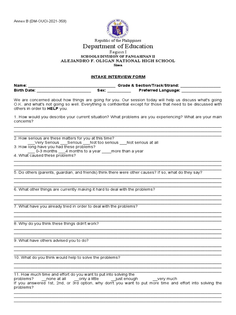 Intake Interview Form | PDF