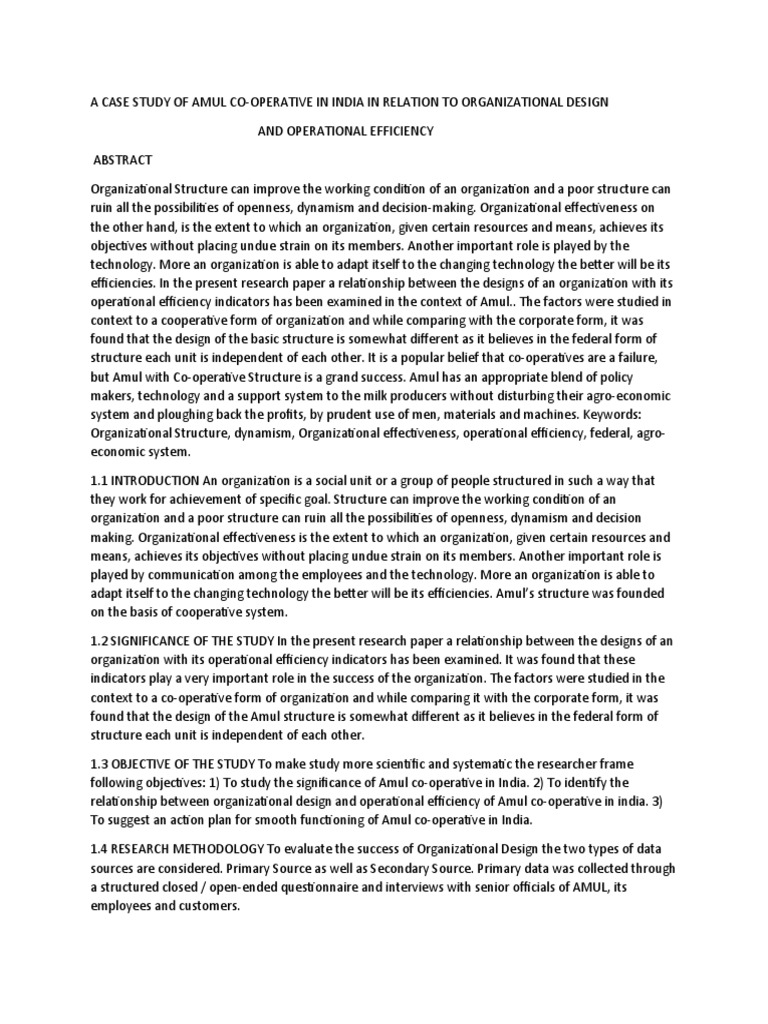 A Case Study of Amul Co | Download Free PDF | Cooperative | Organizational Structure