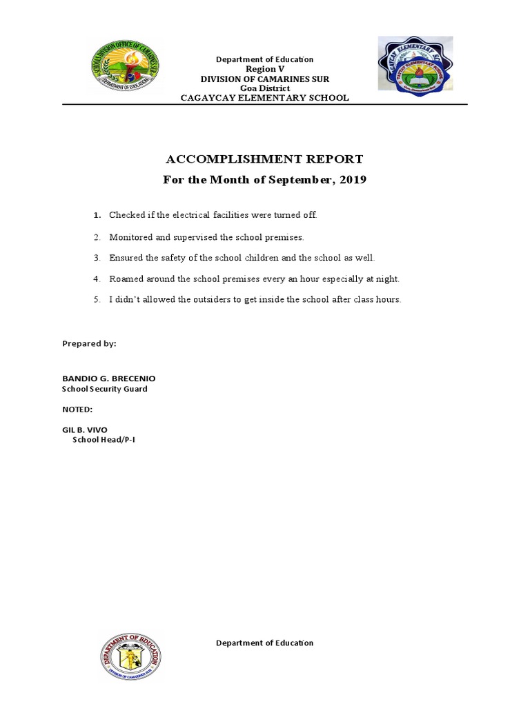 Security Guard Accomplishment Report | PDF