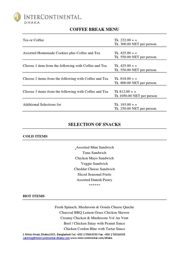 Coffee Break Menu - 2022 | PDF | Hamburgers | Cakes