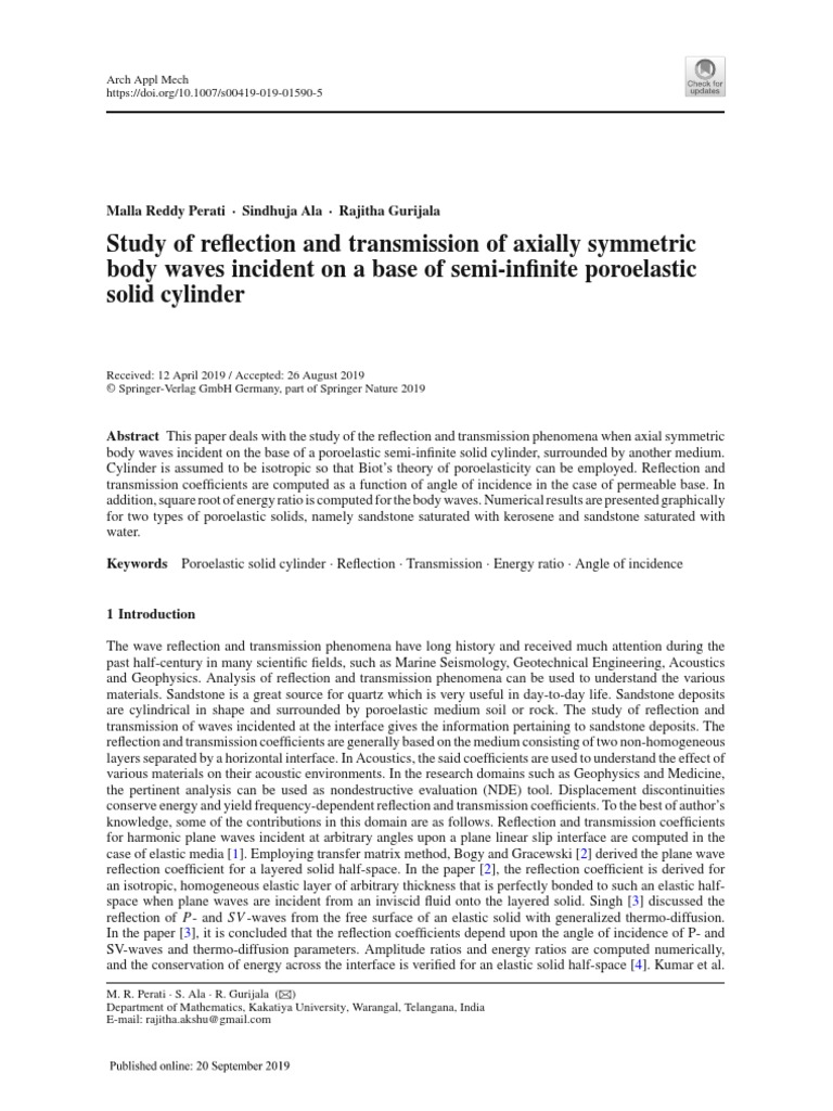 Study of Reflection and Transmission of Axially Symmetric Body Waves ...