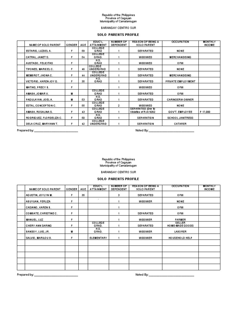 Solo Parent Profile | PDF | Labor | Economies