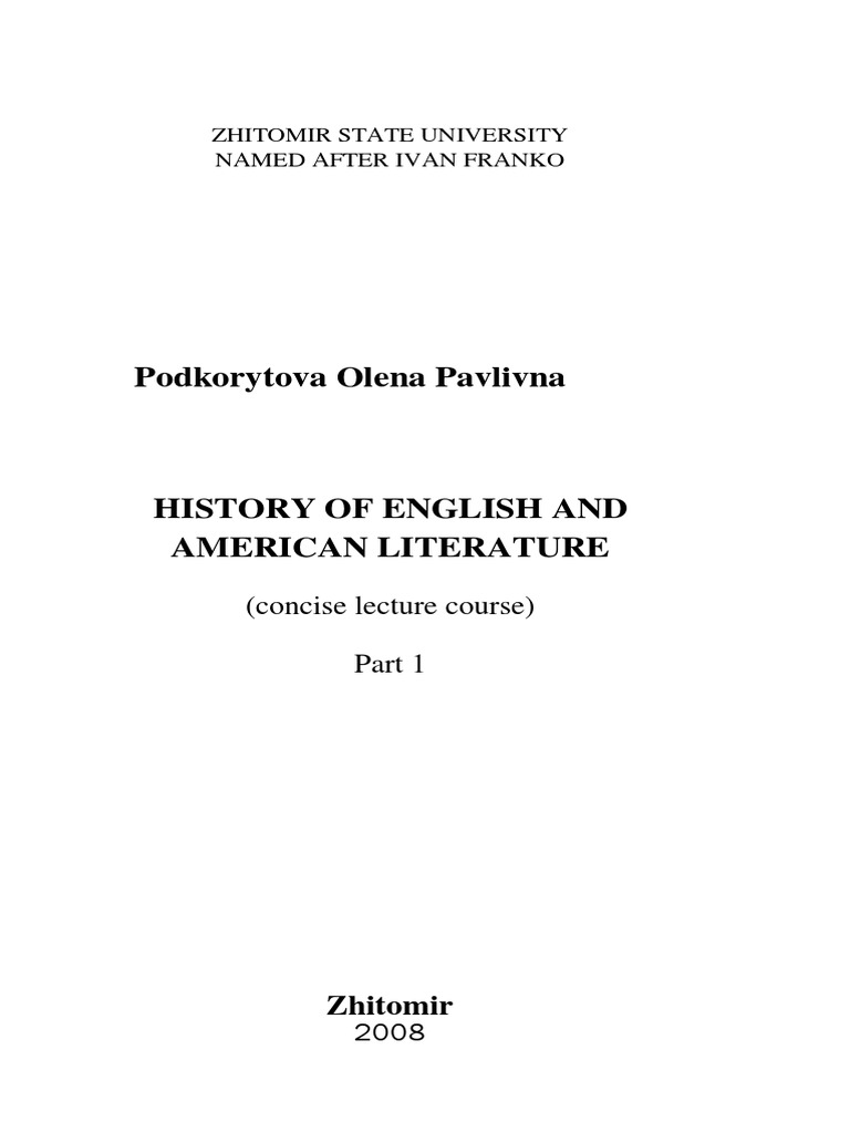 History of English and American Literature (Lecture) Part 1 | PDF | Classics