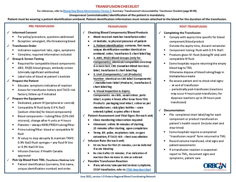 A Comprehensive Transfusion Checklist: Ensuring Patient Safety from Pre ...