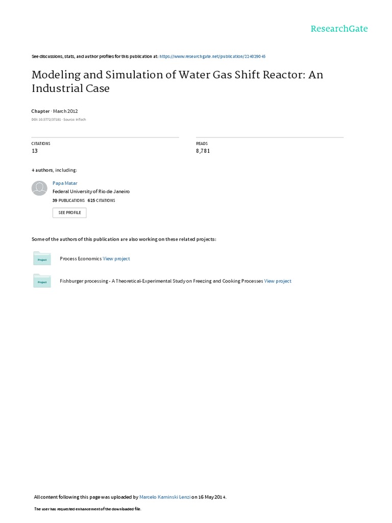 Modeling and Simulation of Water Gas Shift Reactor: An Industrial Case ...
