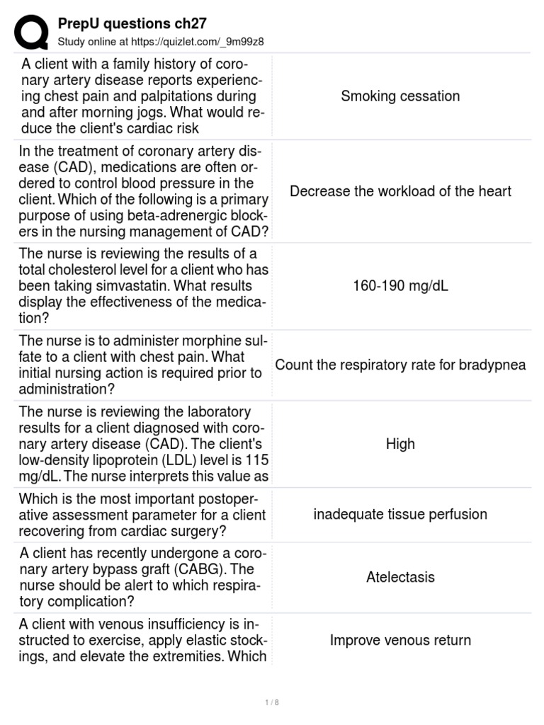 PrepU Questions ch27 | Download Free PDF | Percutaneous Coronary Intervention | Myocardial ...