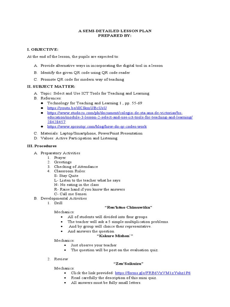 Select and Use ICT Tools For Teaching and Learning 4A Lesson Plan | PDF | Qr Code | Communication