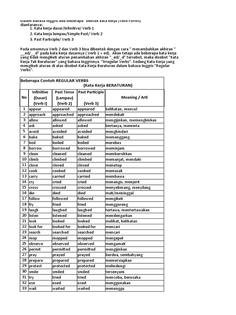 Regular & Irregular Verbs | PDF