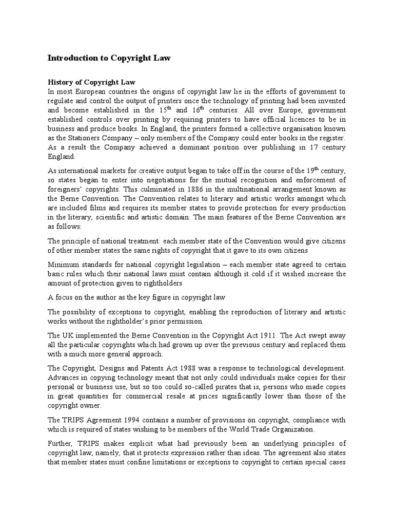 Introduction To Copyright Law Pdf Copyright Intellectual Property